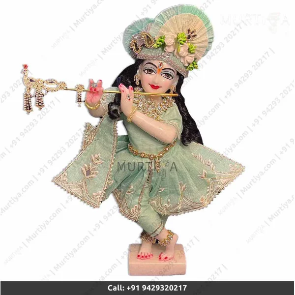 18 Inches ISKCON White Radha Krishna Marble Statue With Light Blue ...